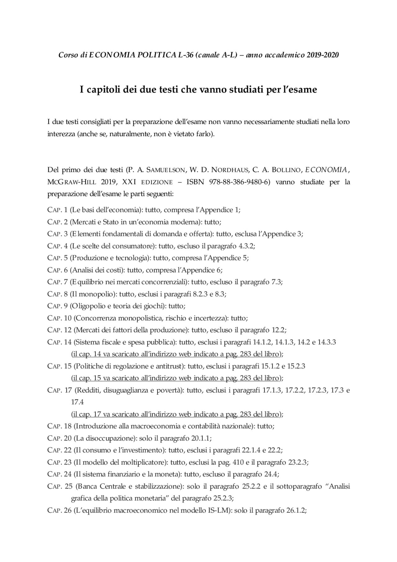 Economia politica Samuelson-Pivetti - Docsity