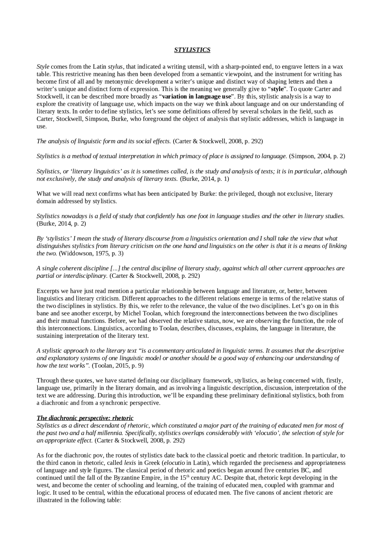 The history of stylistics and functionalist stylistics | Appunti di Lingua Inglese - Docsity