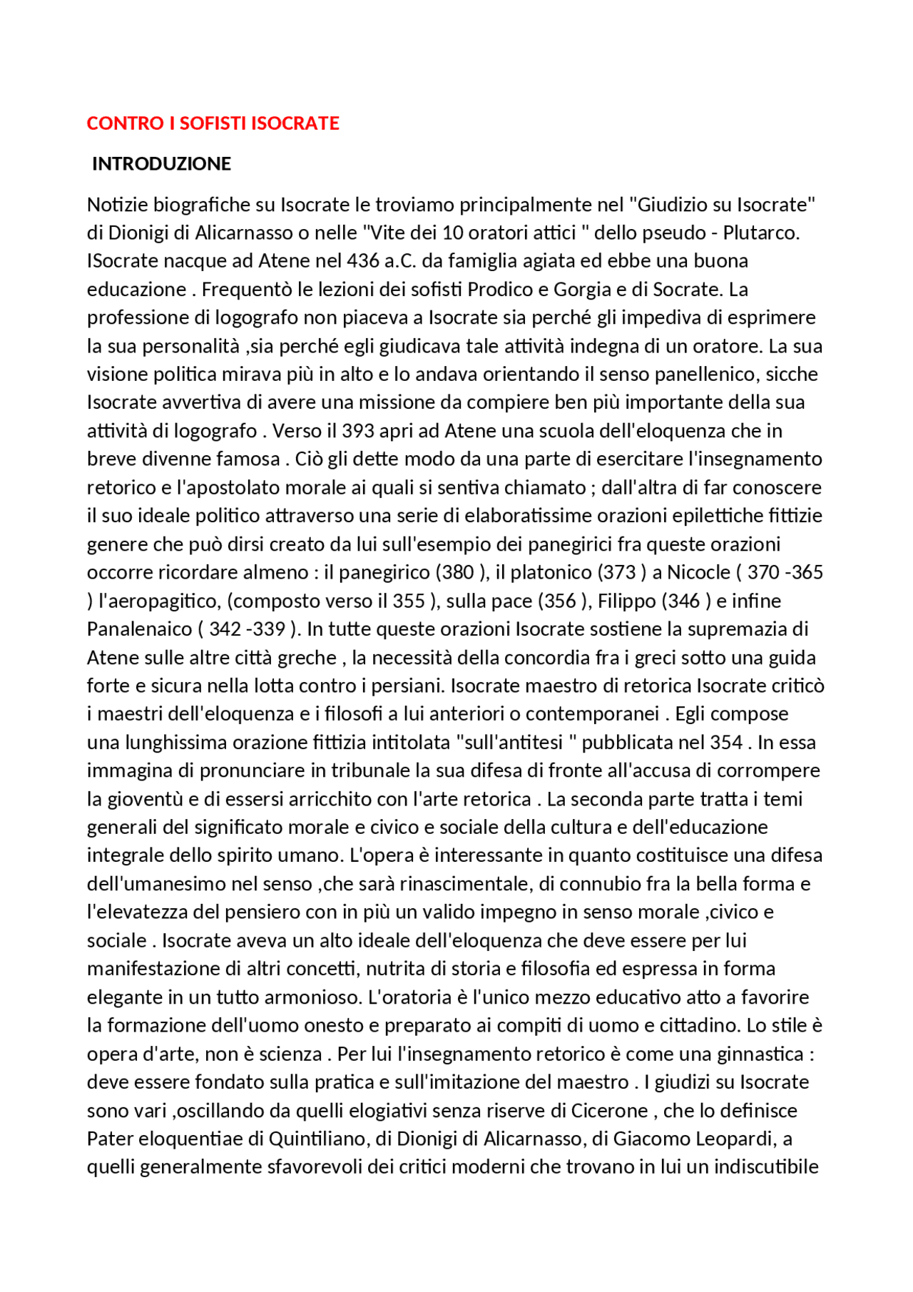 Isocrate, Contro i sofisti - Docsity