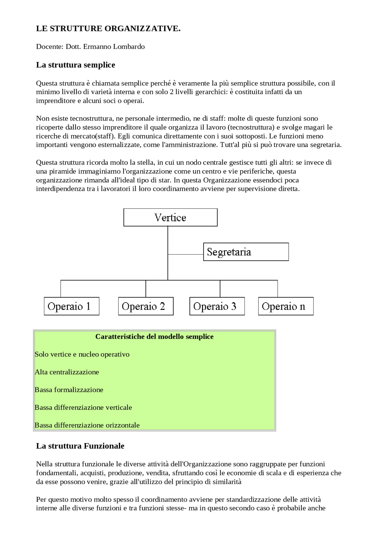 Strutture organizzazione aziendale - Docsity