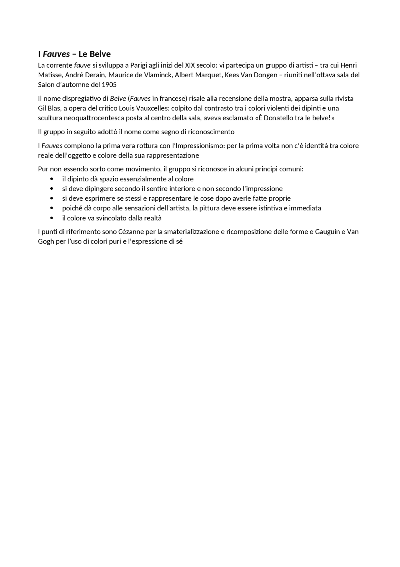 I Fauves: movimento artistico - Docsity