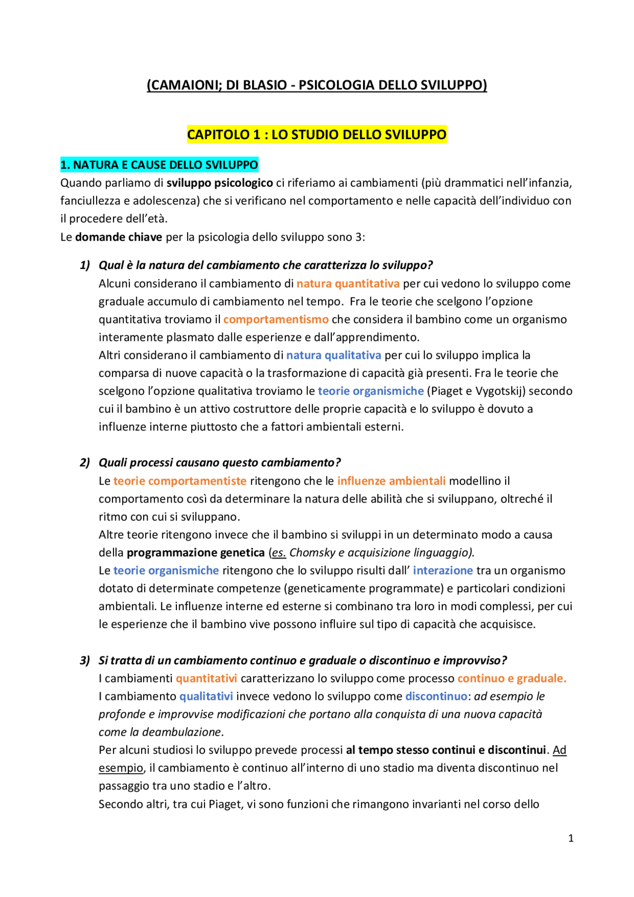 Camaioni Di Blasio Psicologia Dello Sviluppo Docsity