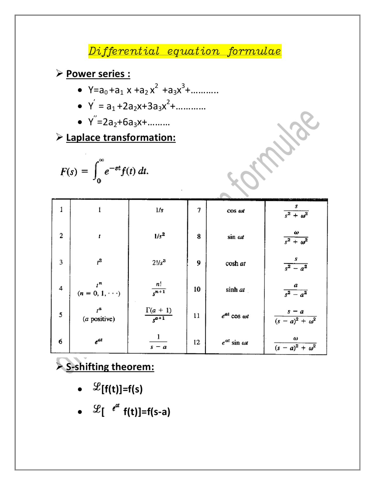 Differential Equations: Power Series and Laplace Transform | Summaries ...