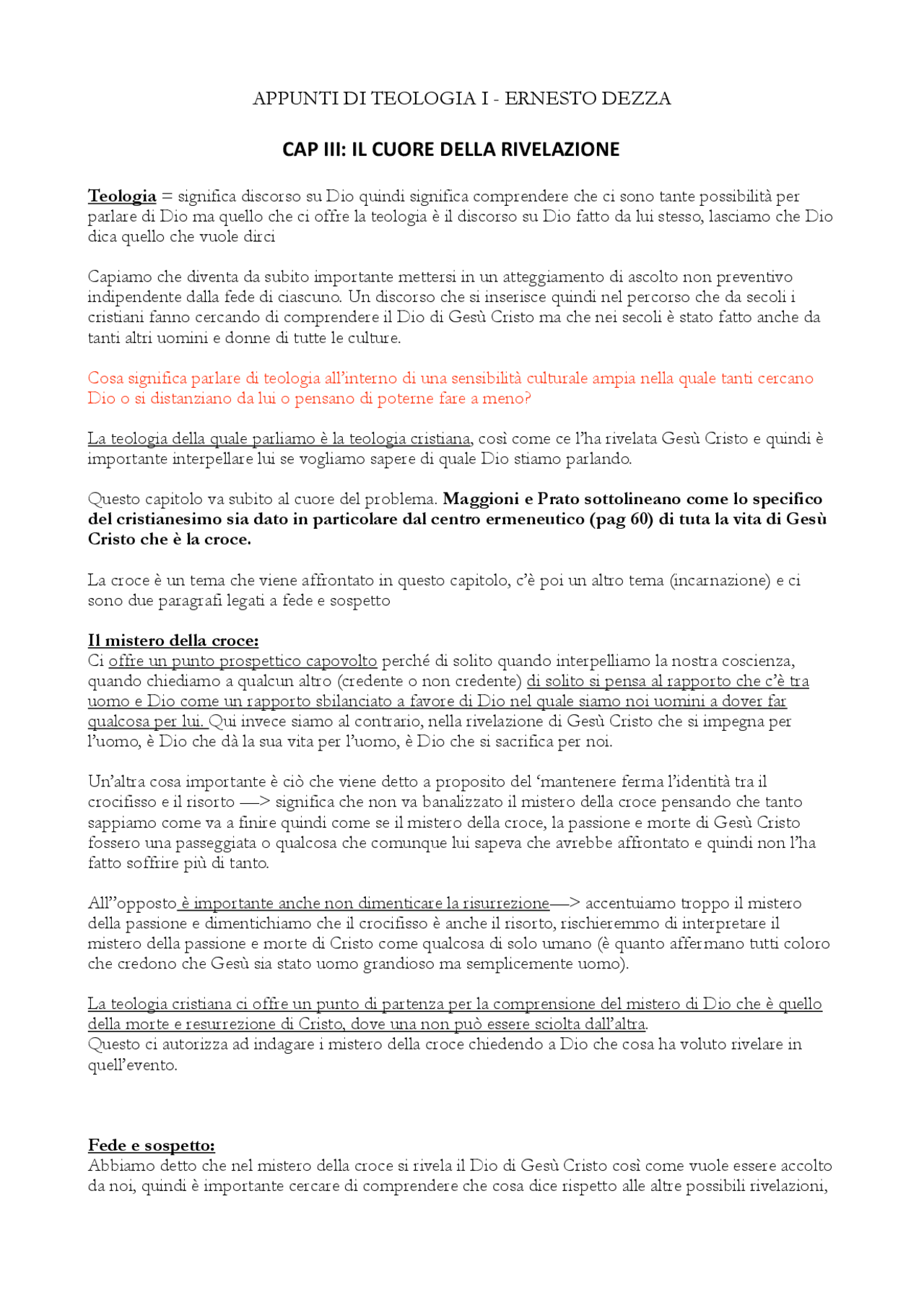 Appunti Teologia I Ernesto Dezza Docsity