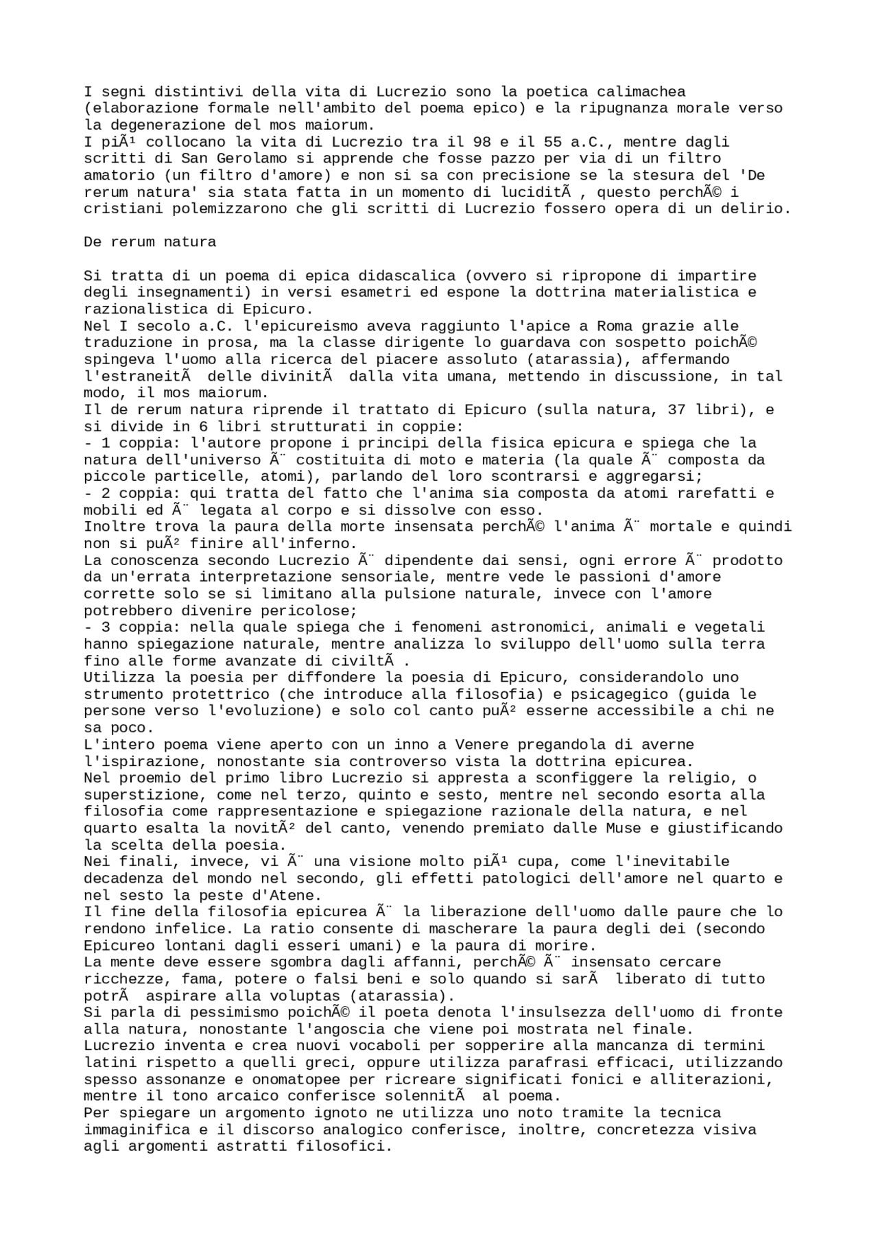 Vita Di Lucrezio Docsity