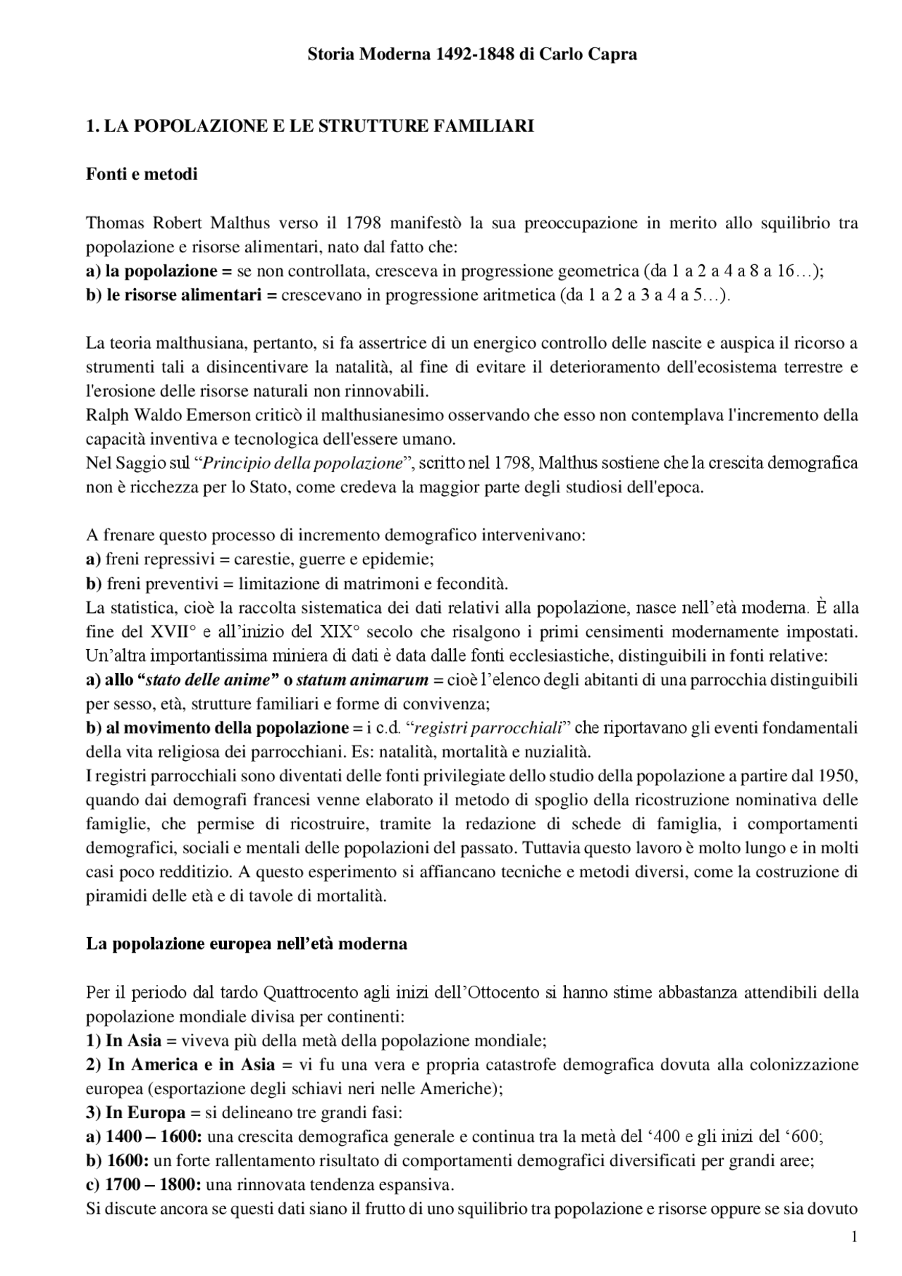 "Storia Moderna 1492-1848" di Carlo Capra - Riassunto - Docsity