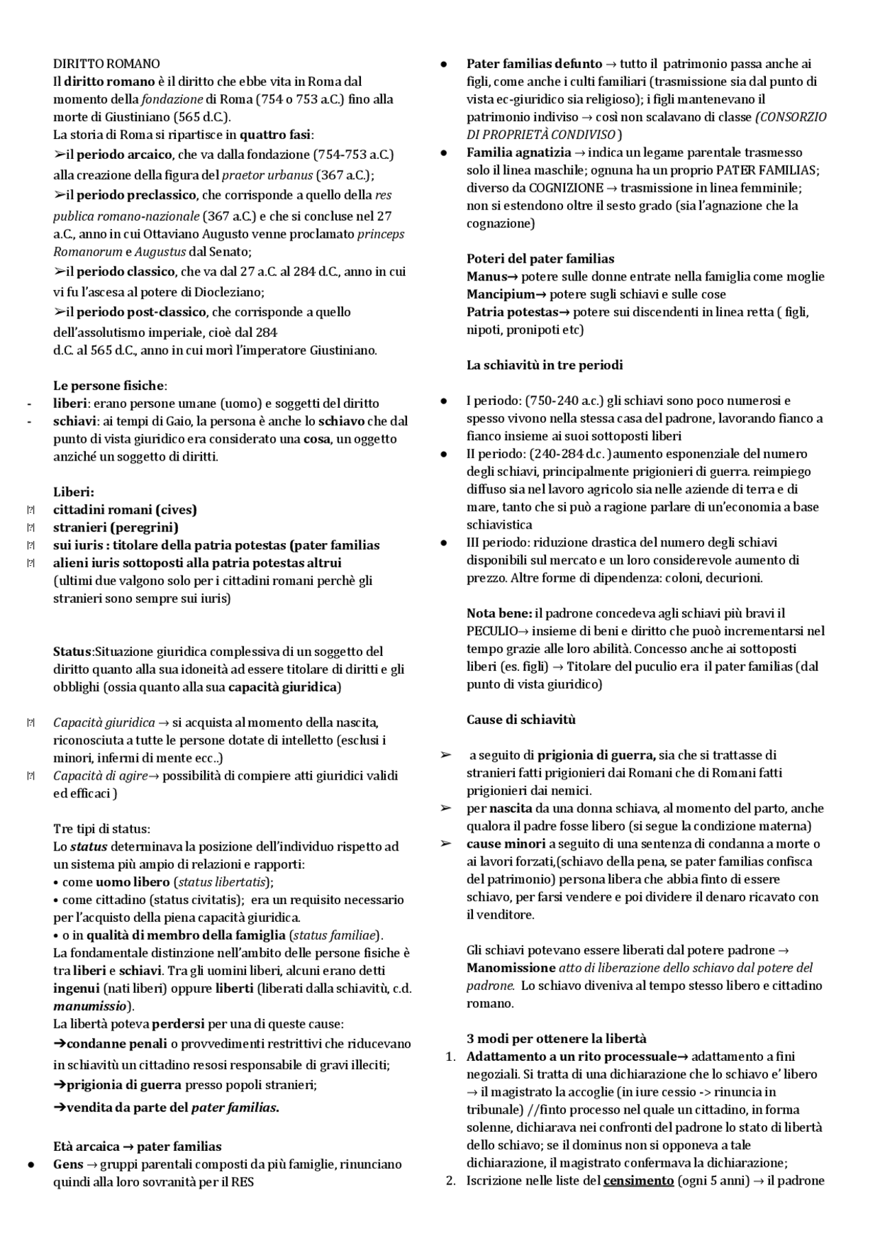 Il diritto romano: cenni storici e giurisprudenza - Docsity