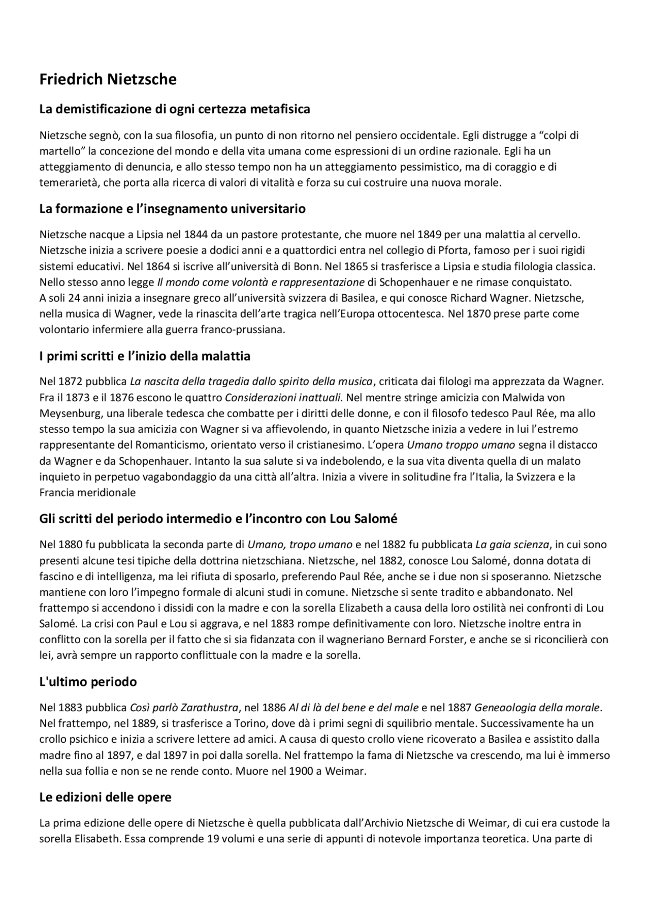 Nietzsche, la morte di Dio, la gaia scienza, apollineo e dionisiaco - Docsity