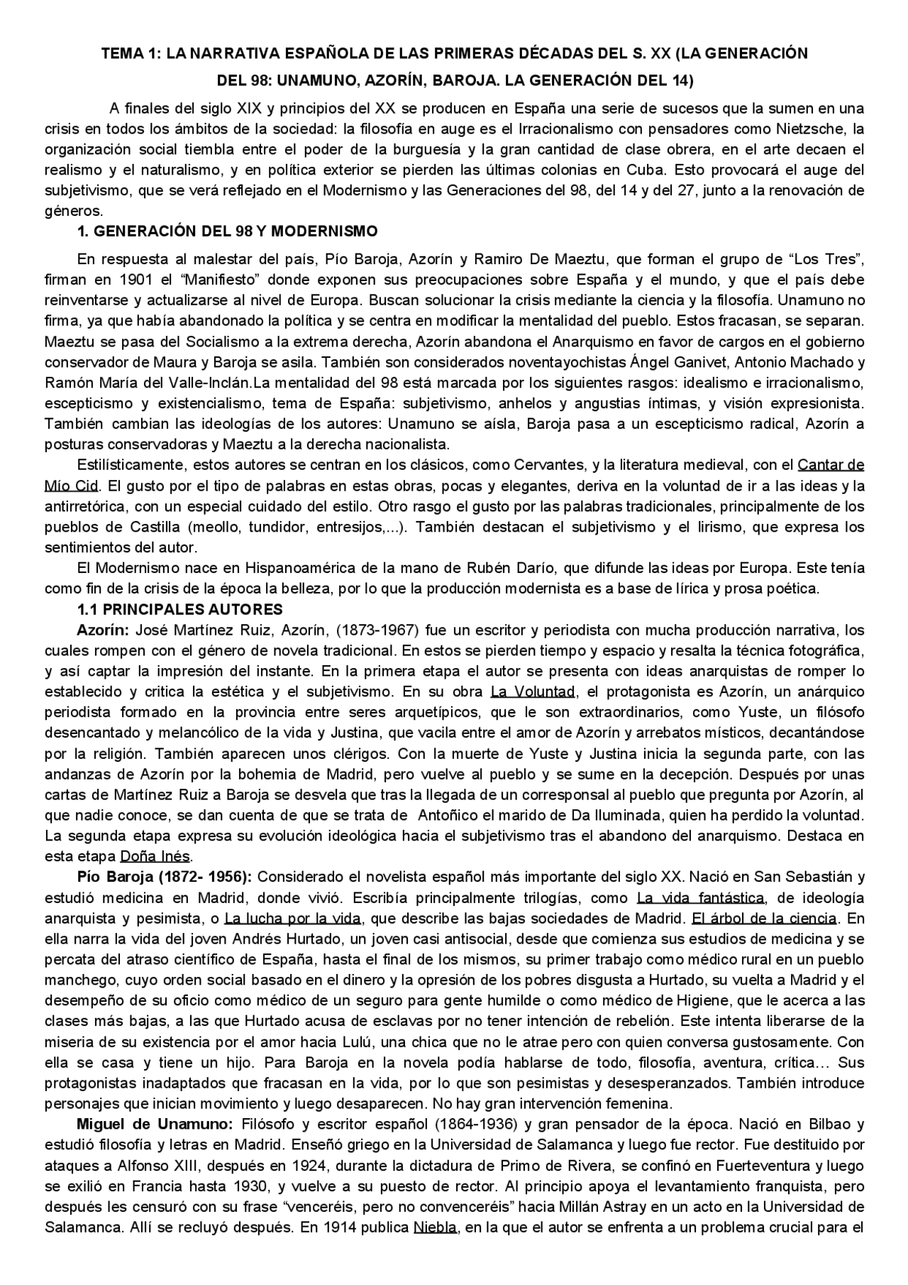 Literatura Castellana Generación del 98 - Docsity