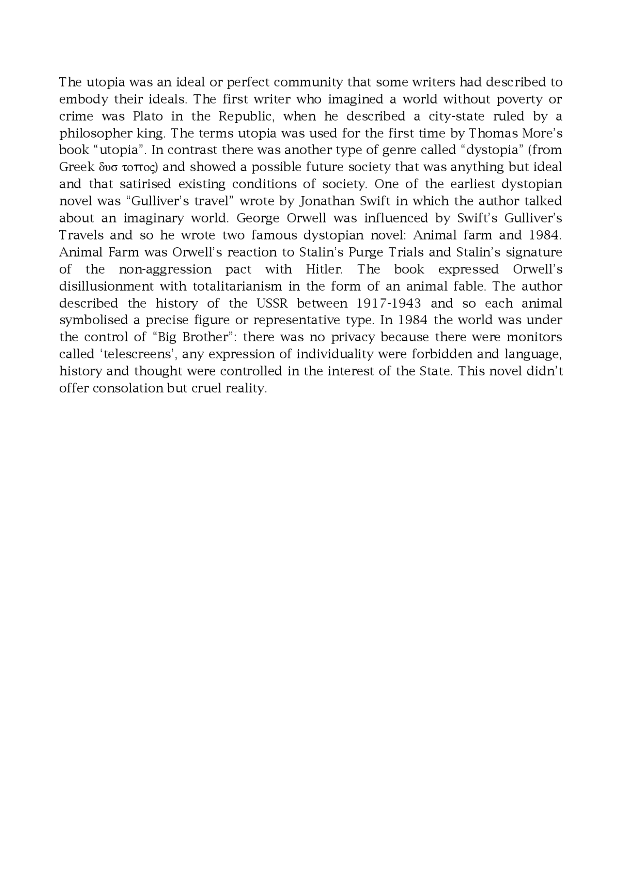 Utopia e distopia (differenze) - Docsity