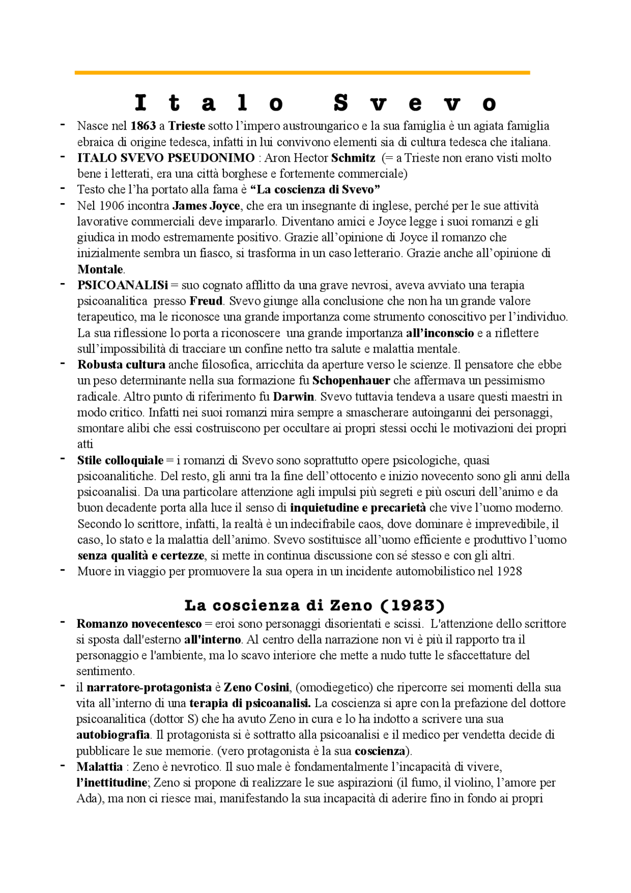 Italo Svevo - Vita, Poetica e Opere - Docsity