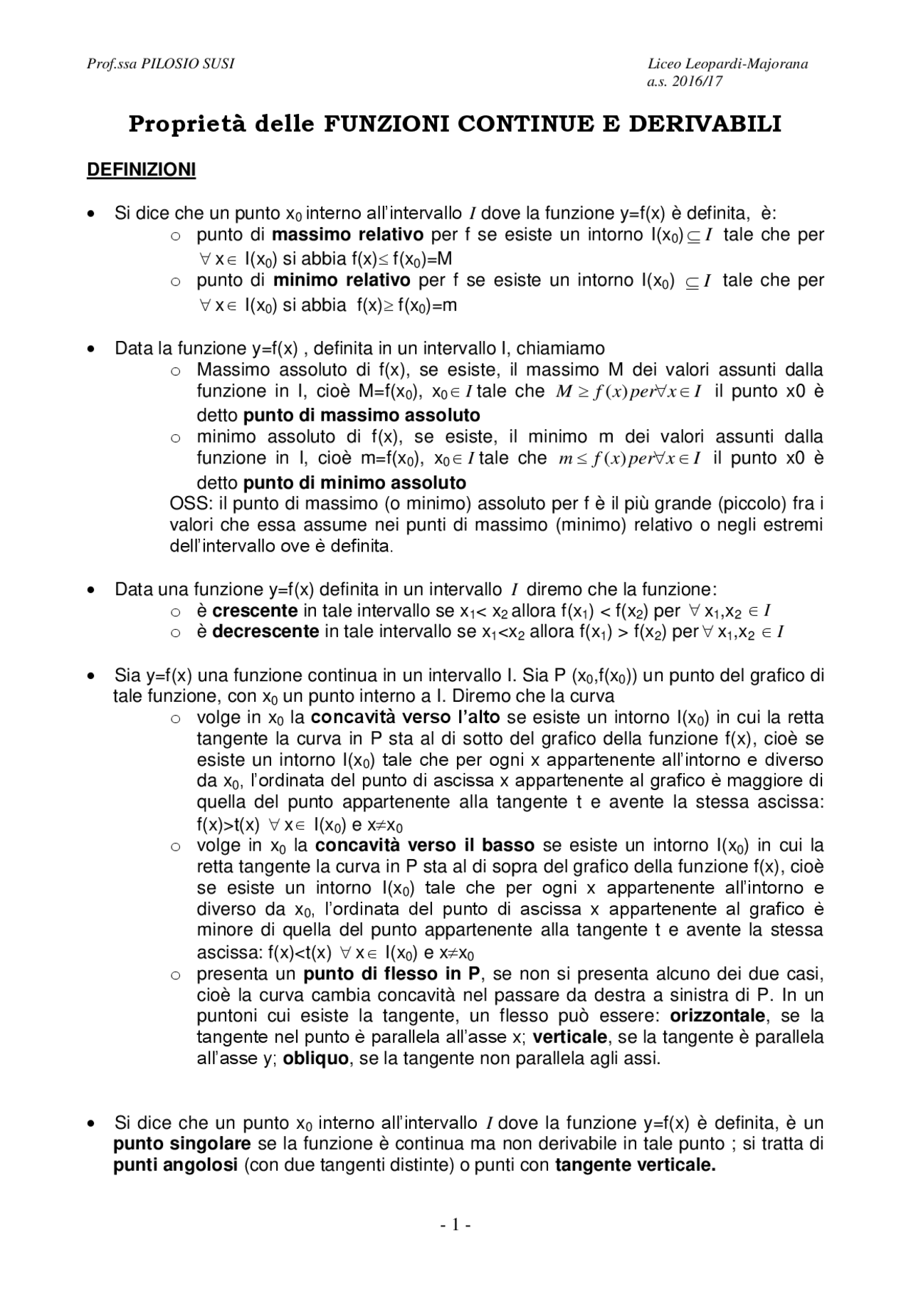 Analisi 1 Teoremi Fondamentali Formulari Di Matematica Docsity
