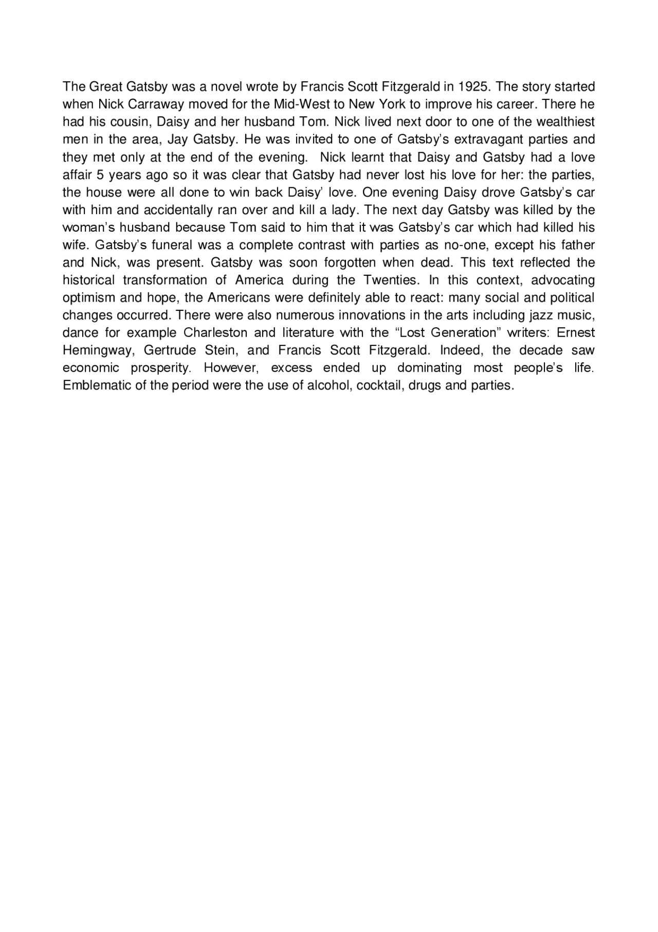 The Great Gatsby Fs Fitzgerald Docsity