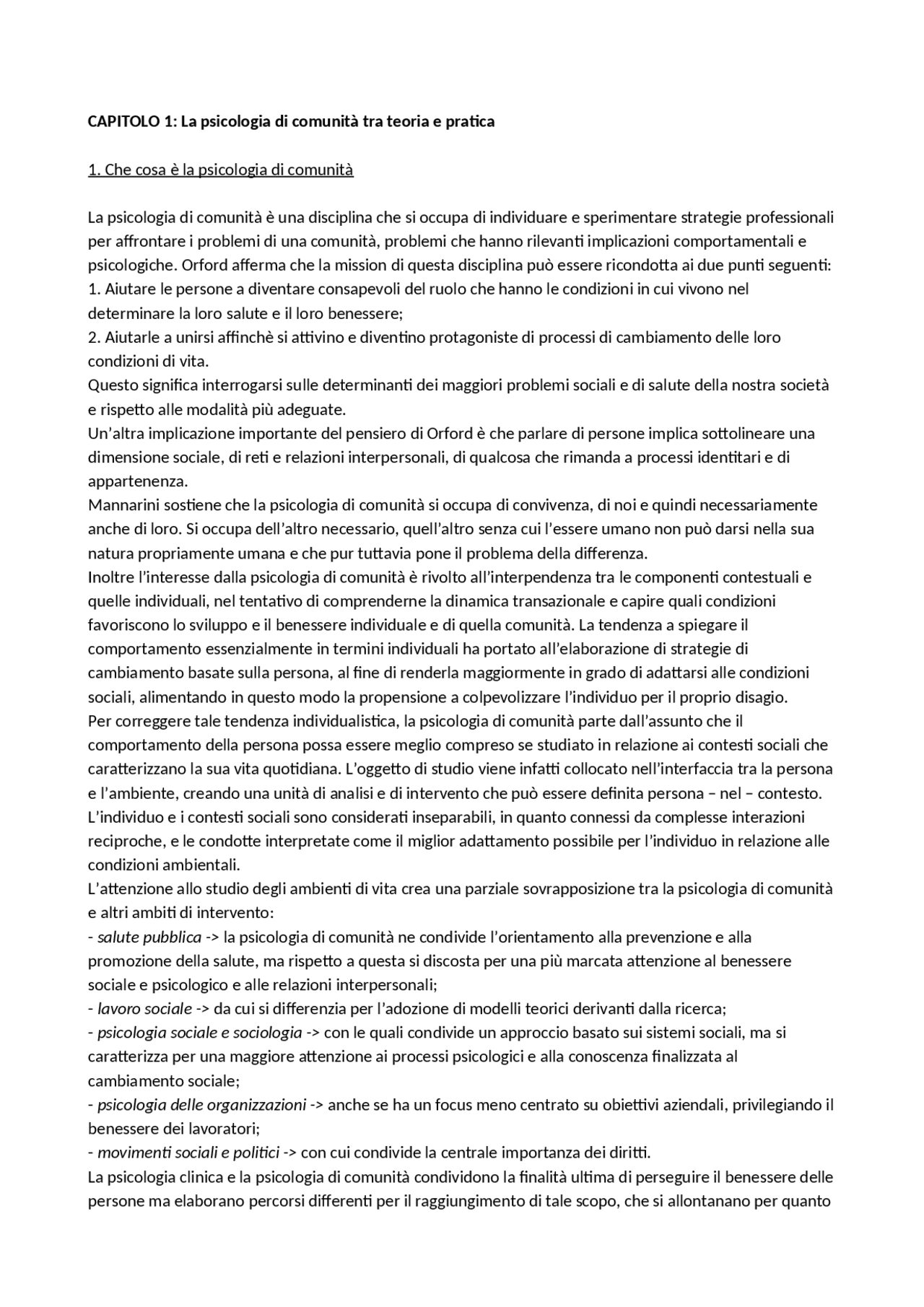 Fondamenti Di Psicologia Di Comunità Docsity