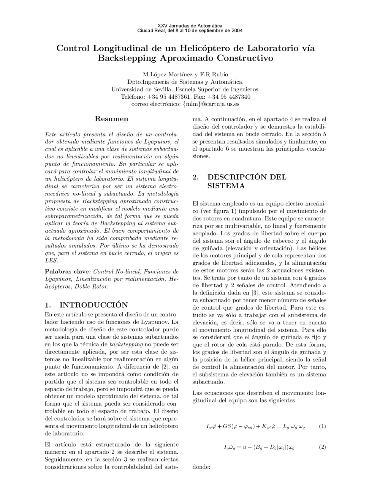 Control longitudinal de un helicóptero | Lab Reports Control Systems - Docsity