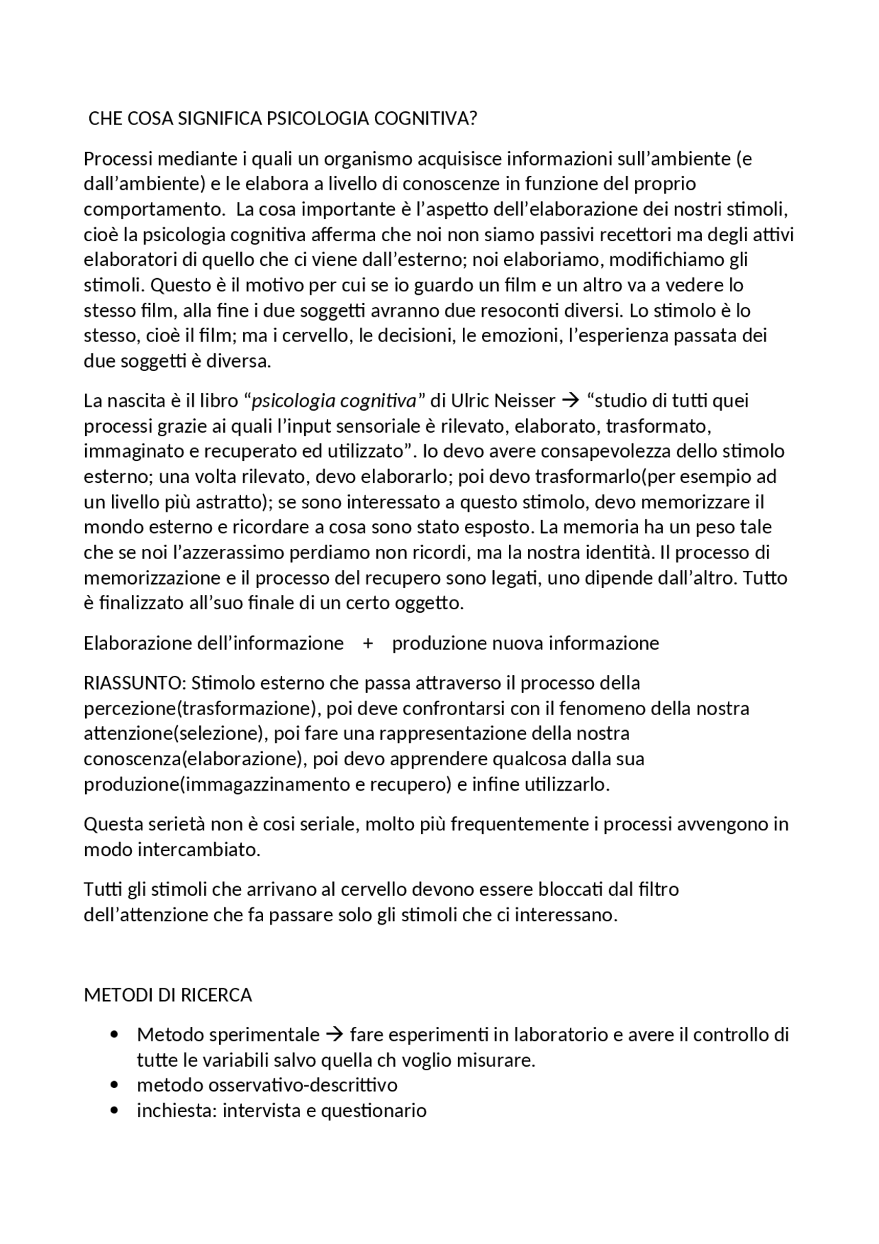Dispensa Psicologia Cognitiva Docsity
