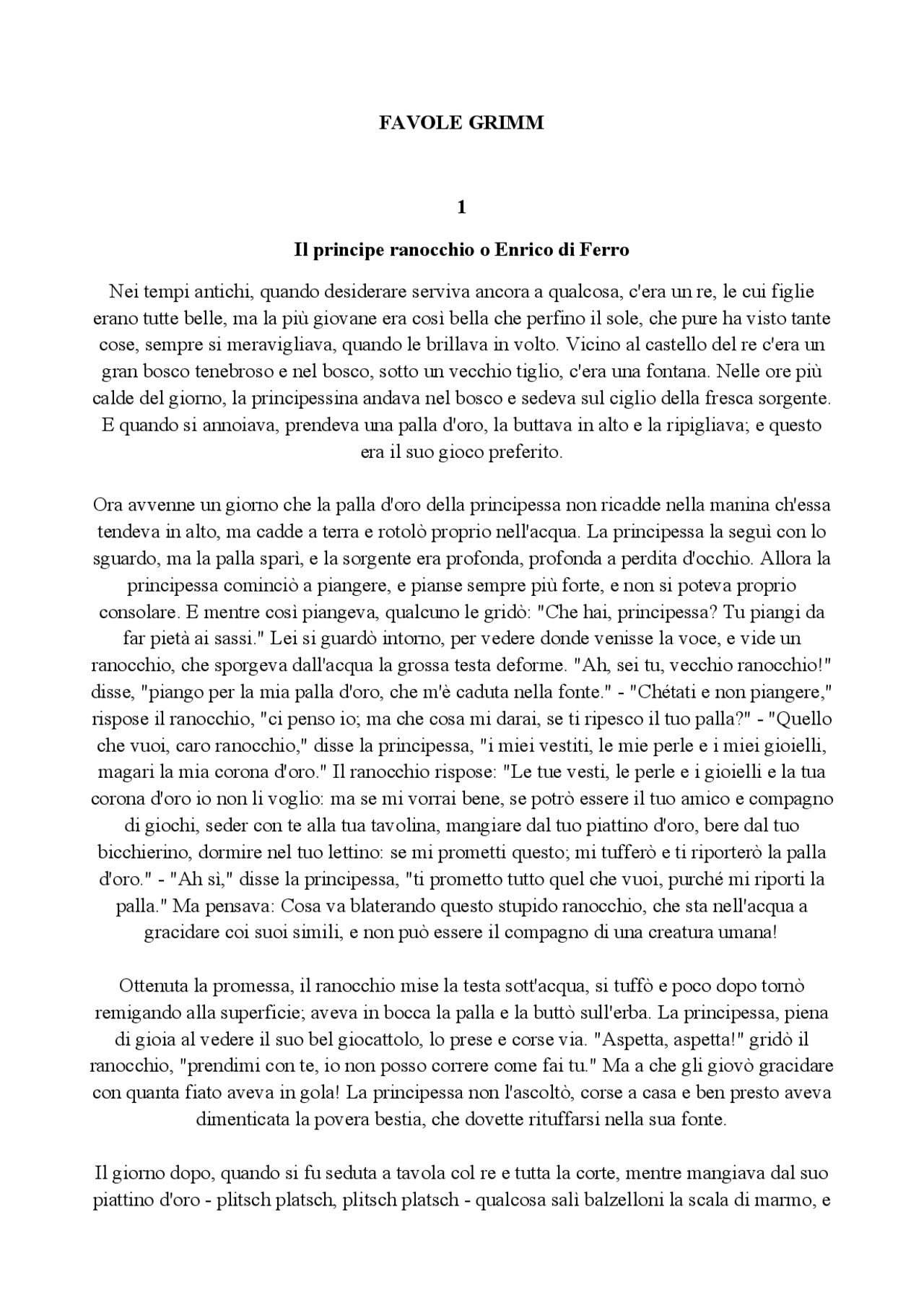 Favole Fratelli Grimm Docsity