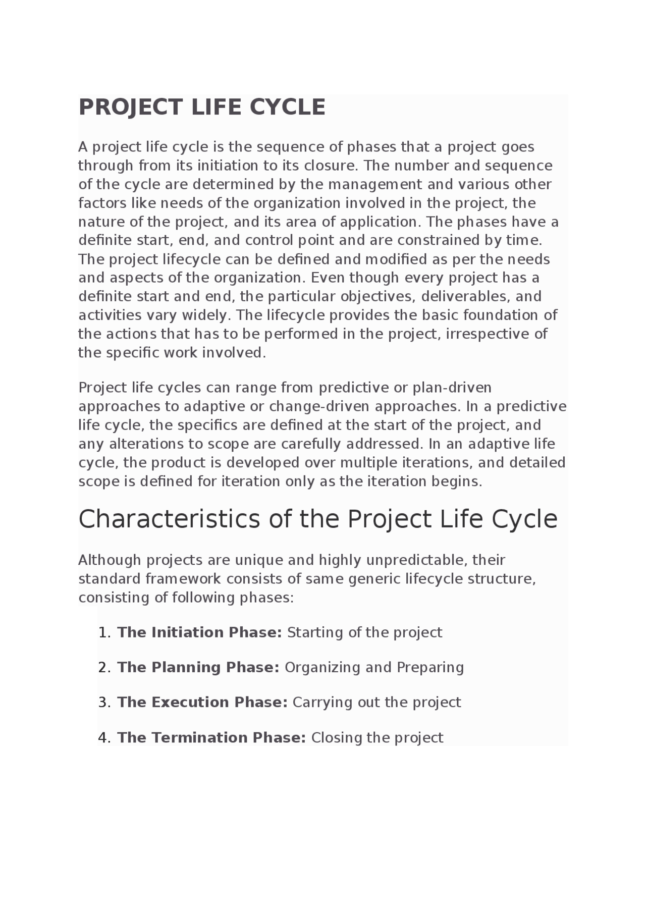 Project Life Cycle Overview - Docsity