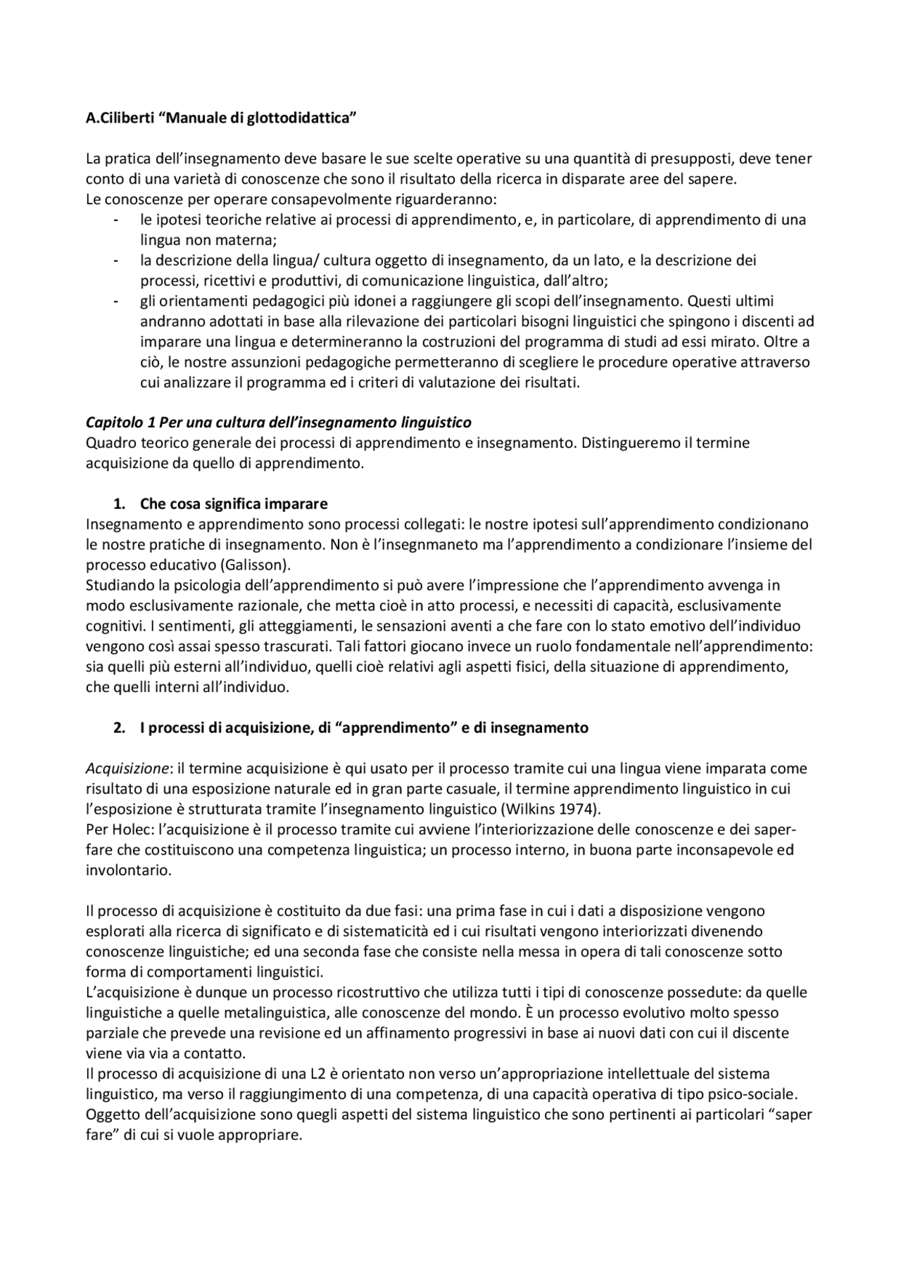 Manuale Di Glottodidattica Ciliberti Sbobinature Di Lingue Docsity