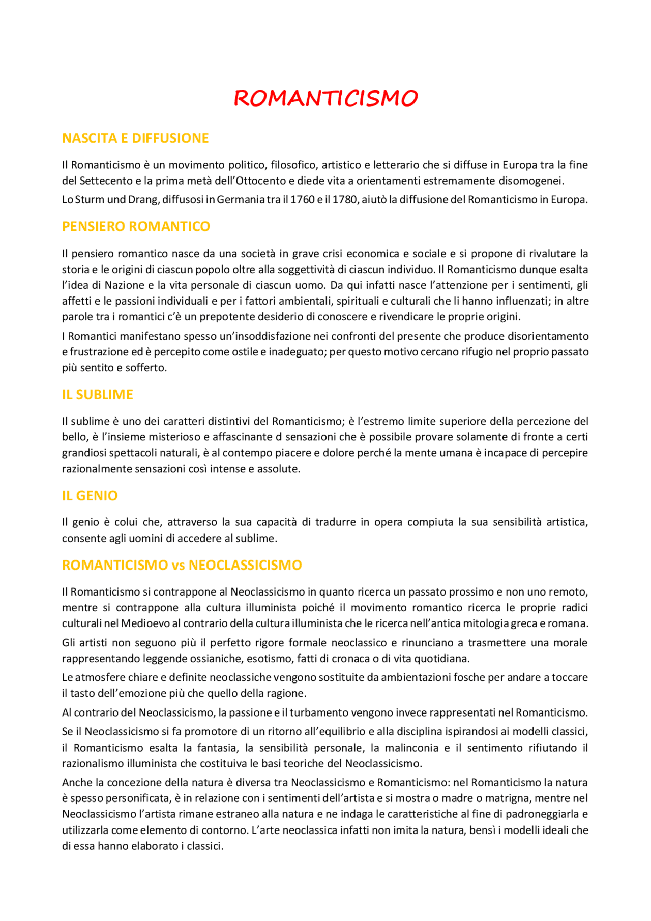 Romanticismo in arte - Docsity