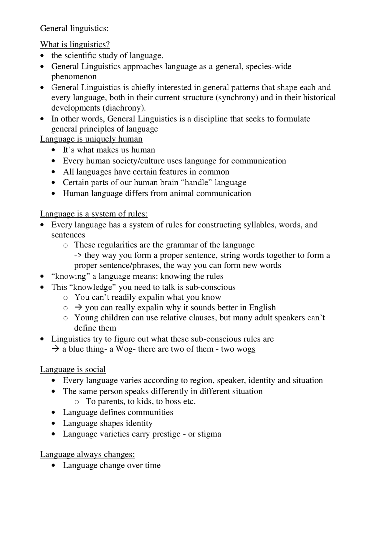 Notes On General Linguistics Docsity