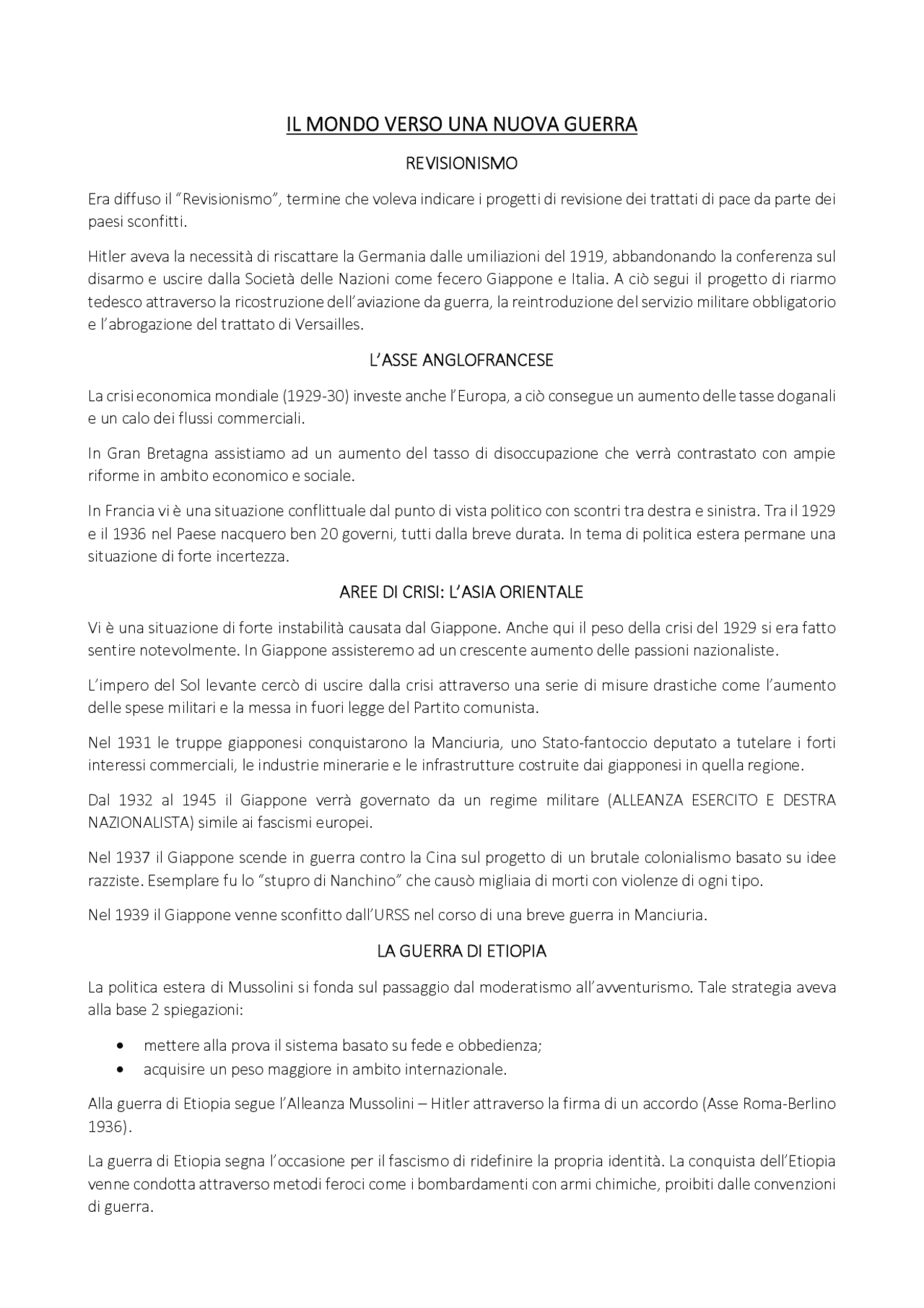 Il Mondo Verso Una Nuova Guerra Docsity