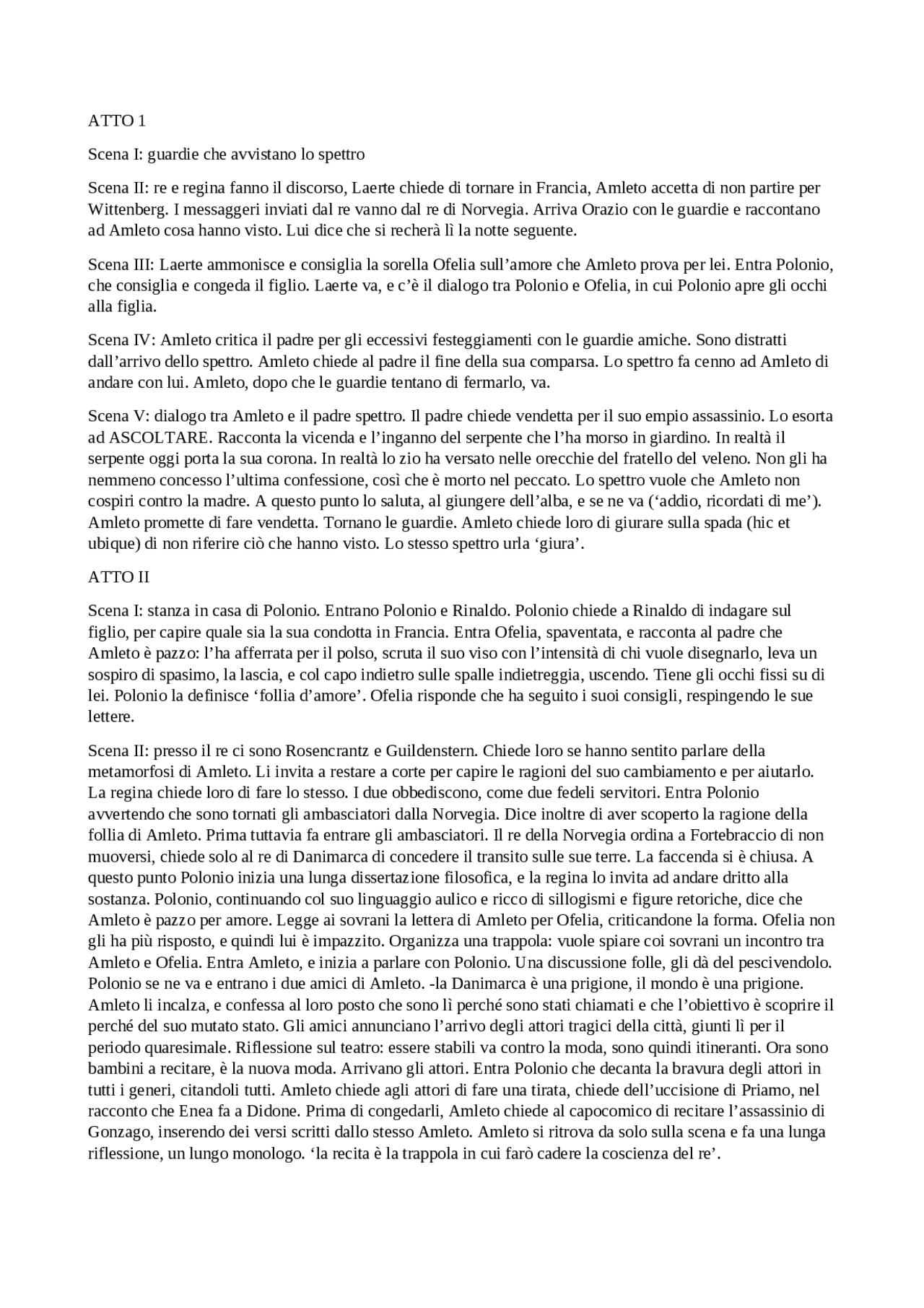 Struttura Amleto Shakespeare Docsity