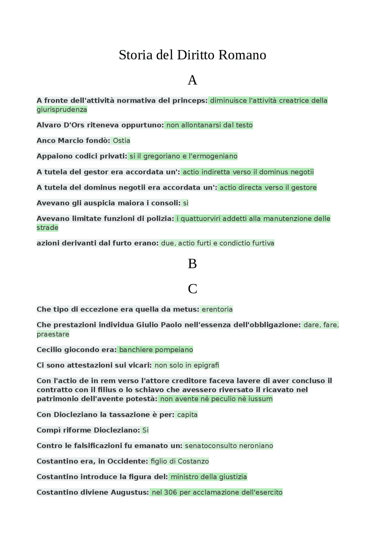 Storia del diritto romano | Dispense di Storia del Diritto Romano | Docsity