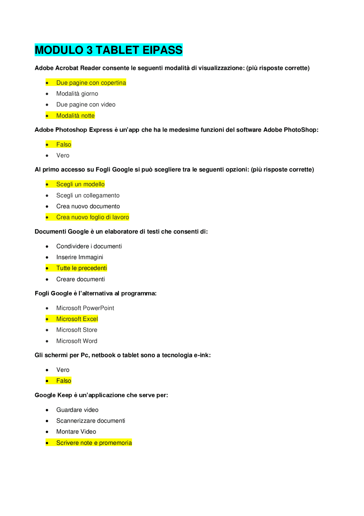 Modulo 3 EIPASS TABLET - Docsity