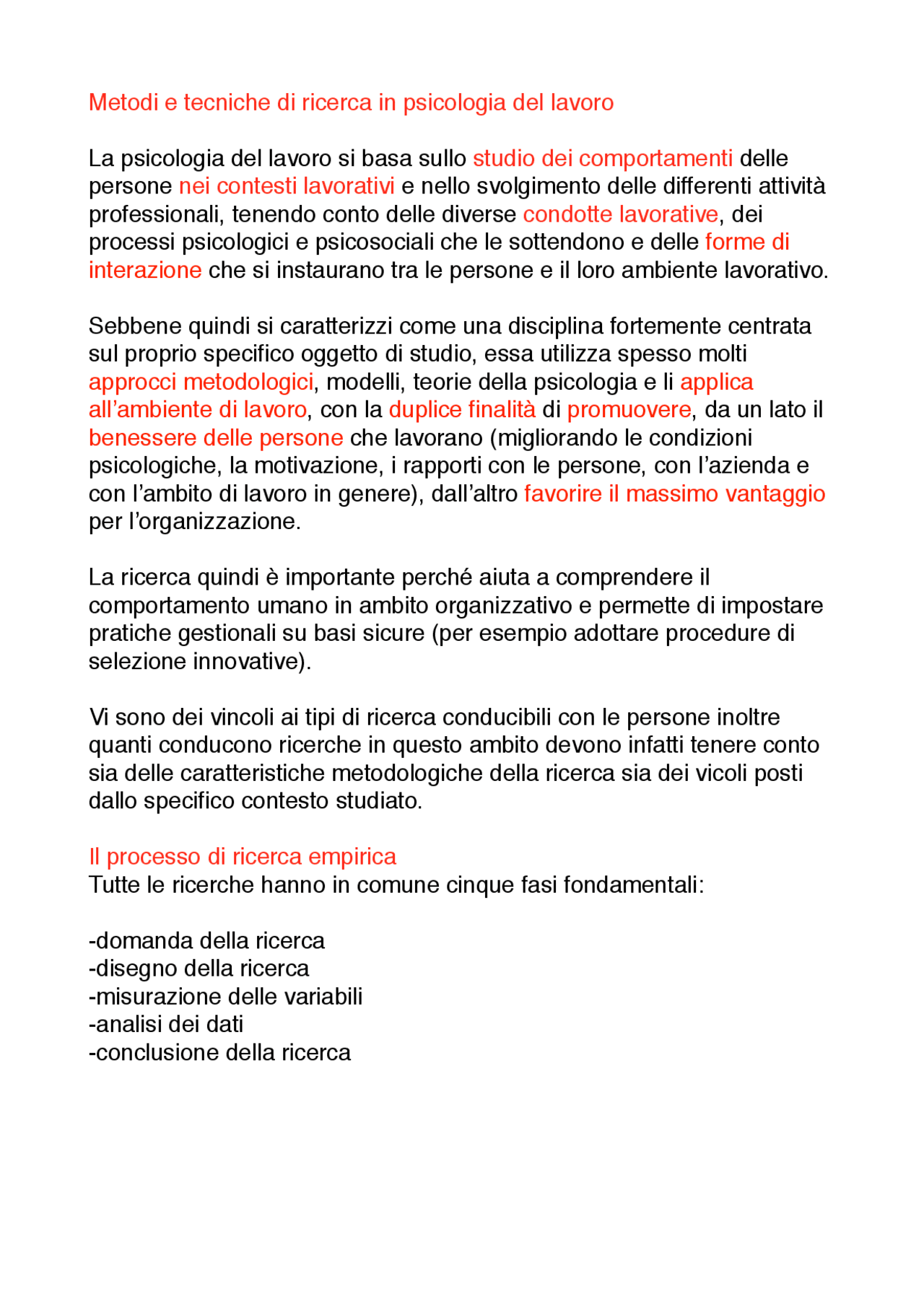 Metodi E Tecniche Di Ricerca In Psicologia Del Lavoro Docsity