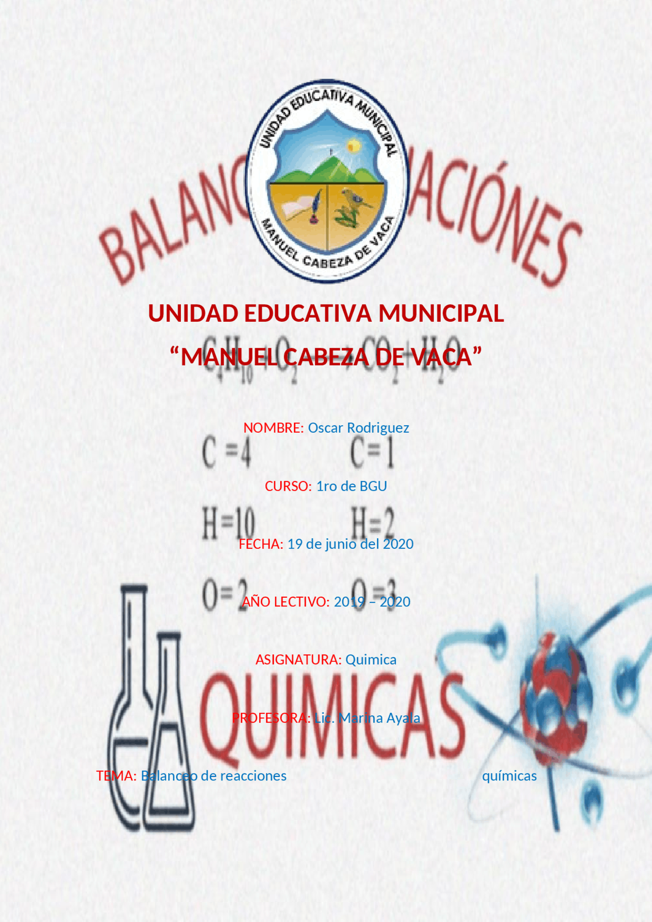 Balanceo De Reacciones Quimicas Exercises Of Chemistry Docsity