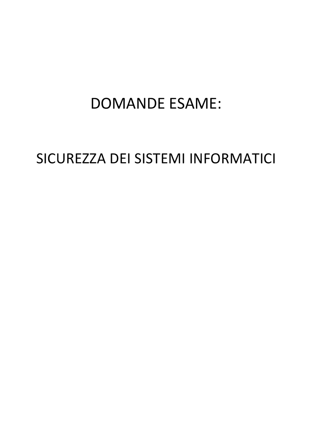 Sicurezza Sistemi Informatici Domande Esame Docsity