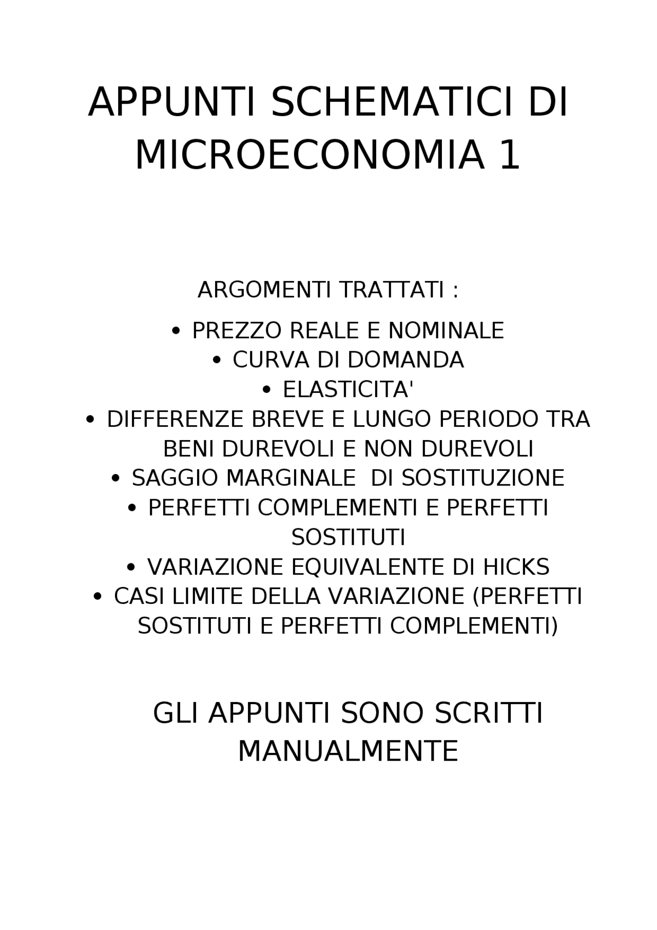 Appunti Schematici Di Microeconomia 1 Docsity