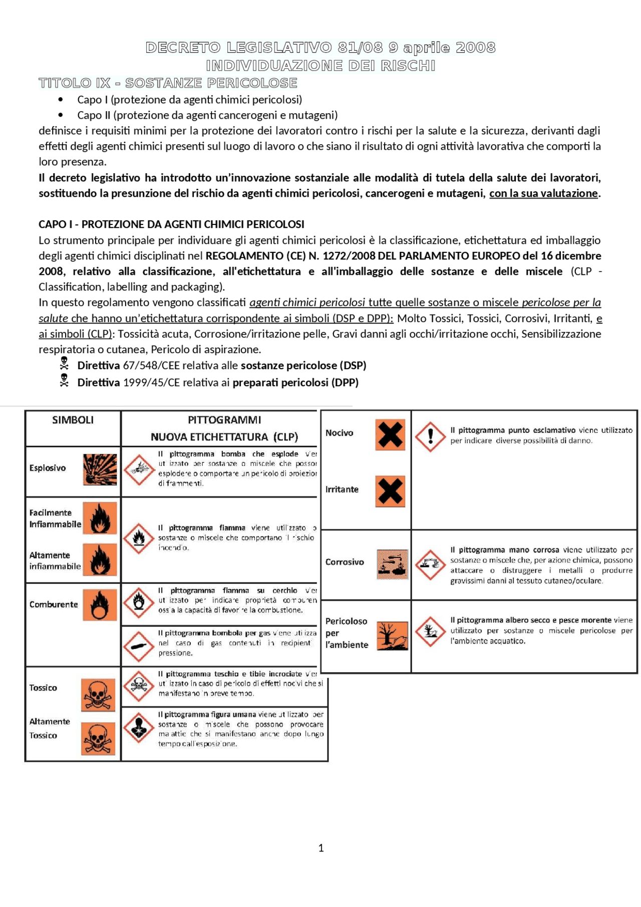 DECRETO LEGISLATIVO 81/08 9 aprile 2008 INDIVIDUAZIONE DEI RISCHI - Docsity