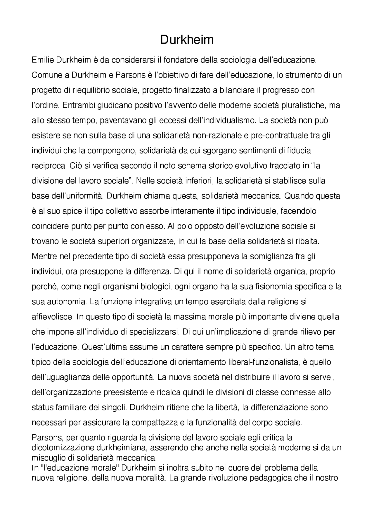 Riassunti Durkheim E Weber Docsity