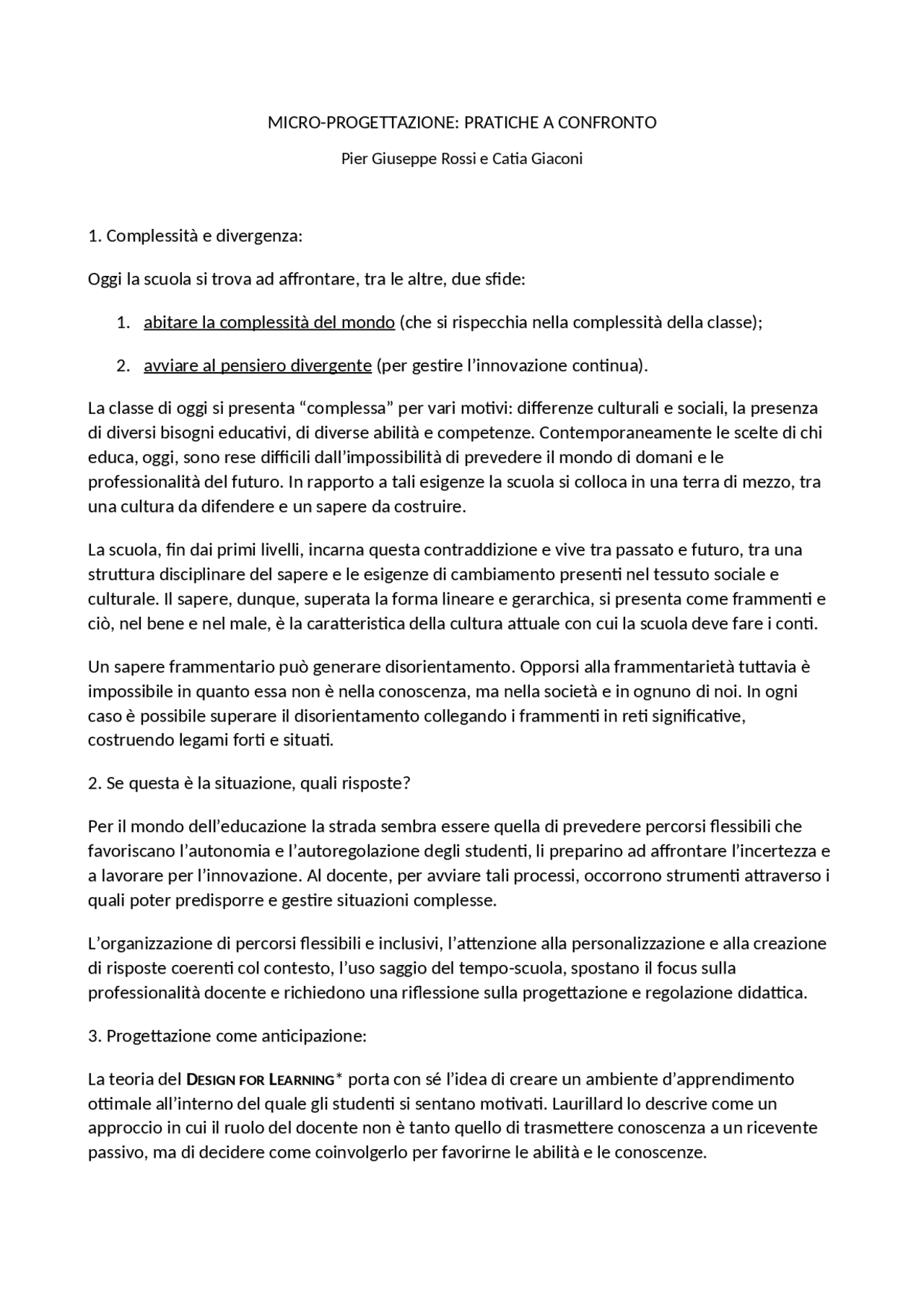 Micro Progettazione Rossi E Giaconi Docsity