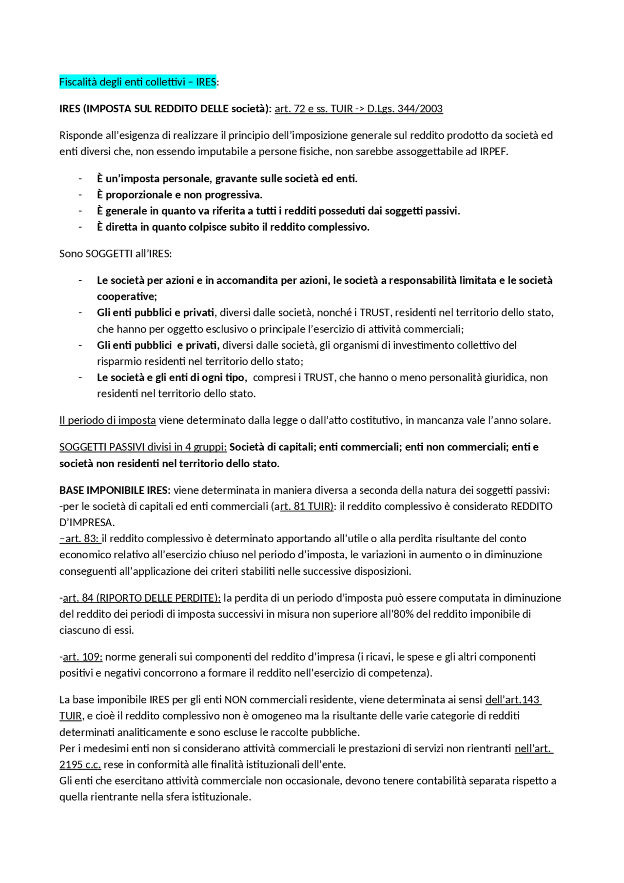 Approfondimento Ires Manuale Di Diritto Tributario Pollari Docsity