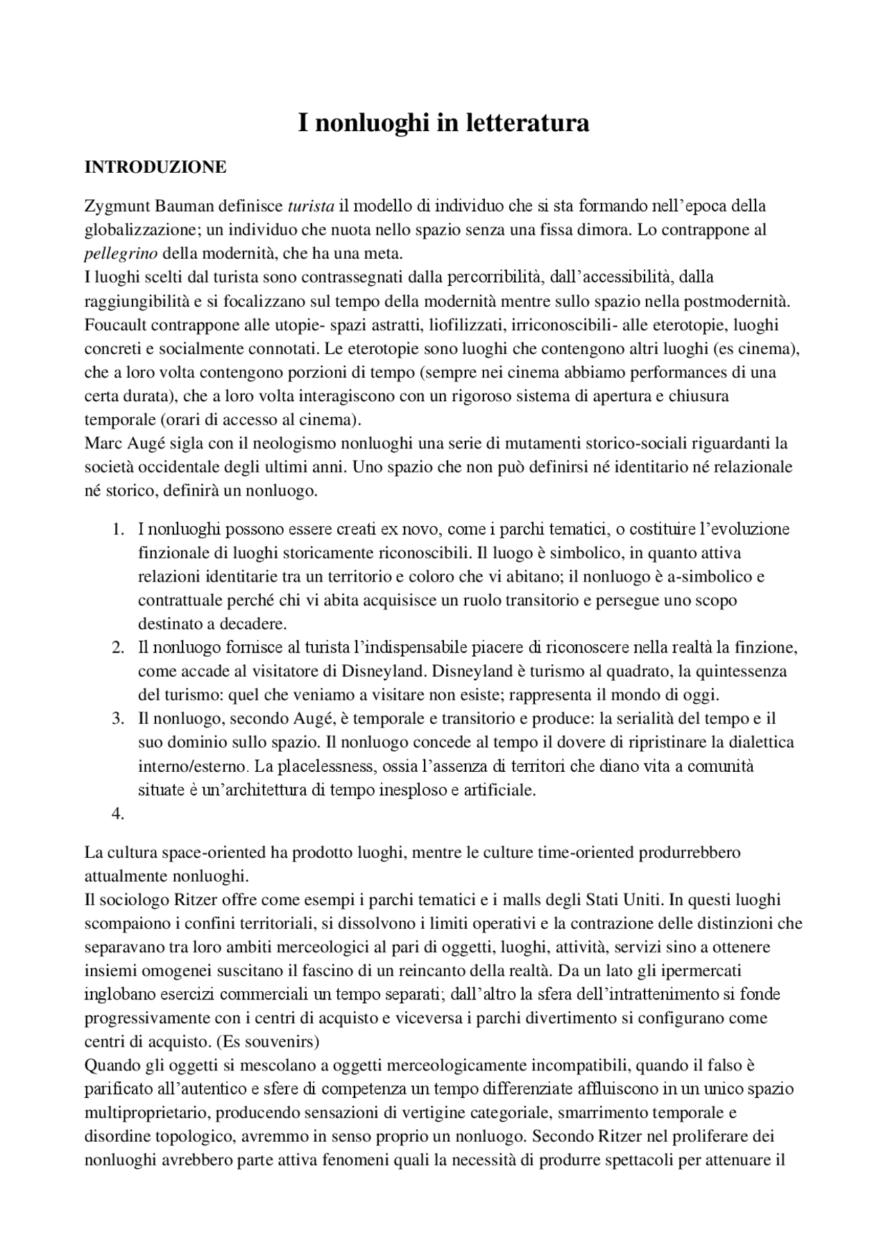 Riassunto Libro I Nonluoghi In Letteratura Docsity