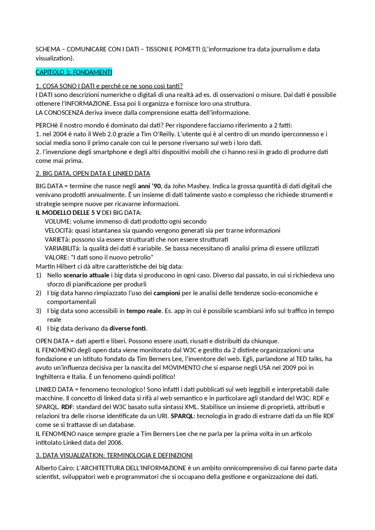 Riassunto Comunicare Con I Dati Docsity
