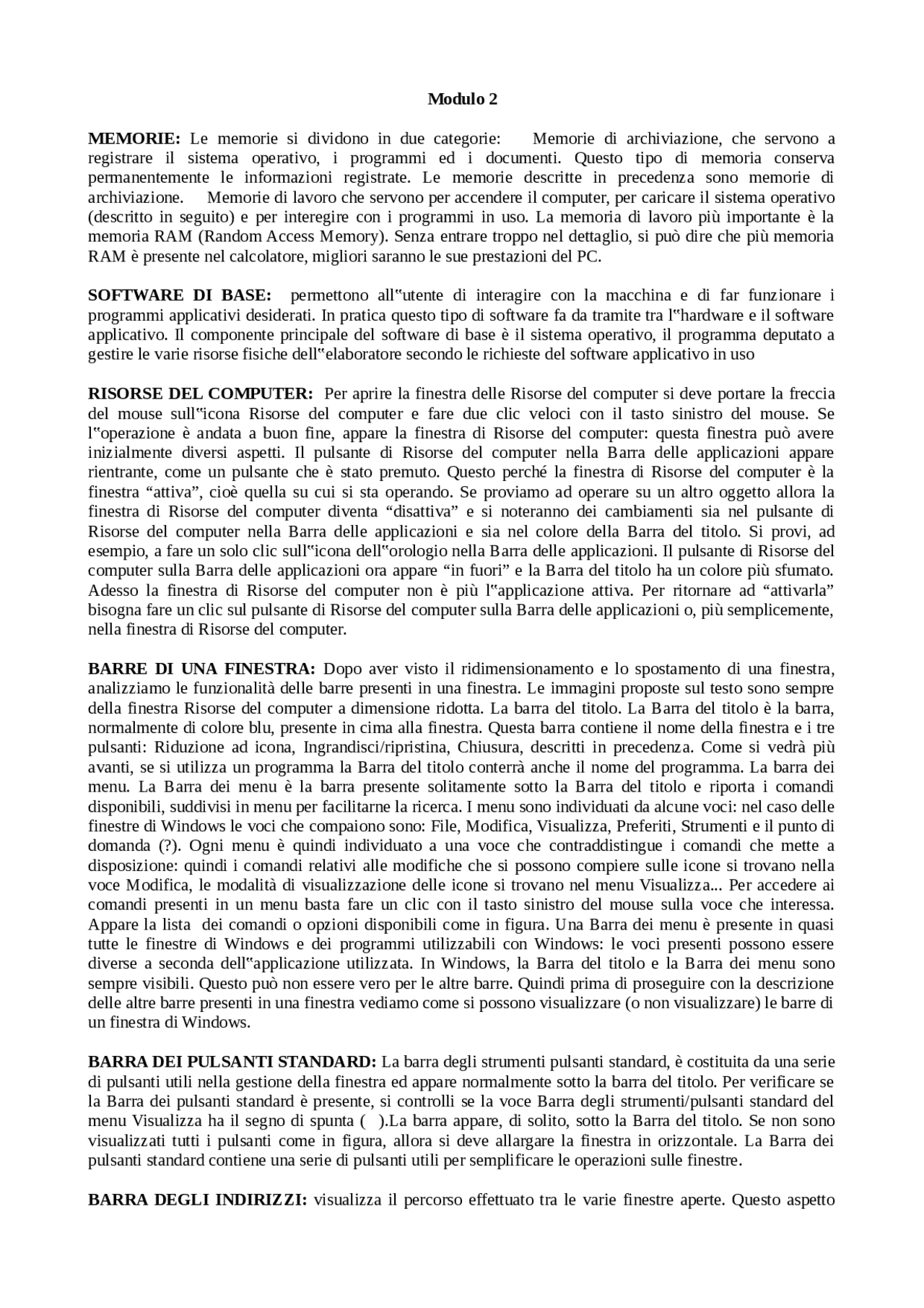 Ecdl Modulo 2 Sistema Operativo Windows Docsity