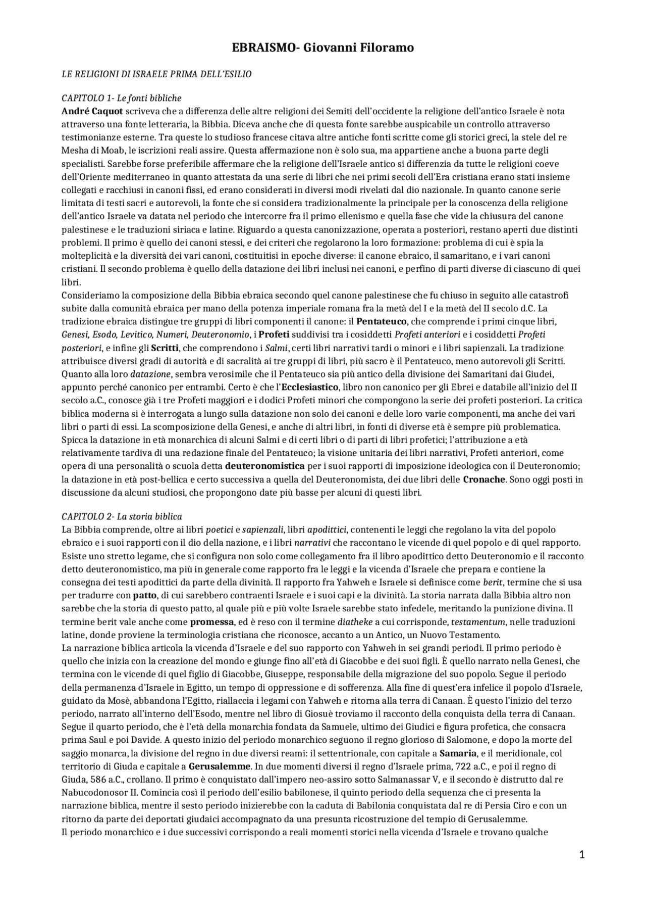 Ebraismo- Giovanni Filoramo | Sintesi del corso di Storia | Docsity