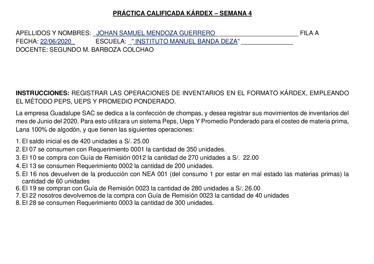 Metodo Peps Ueps Promedio Ponderado Ejercicios De Contabilidad