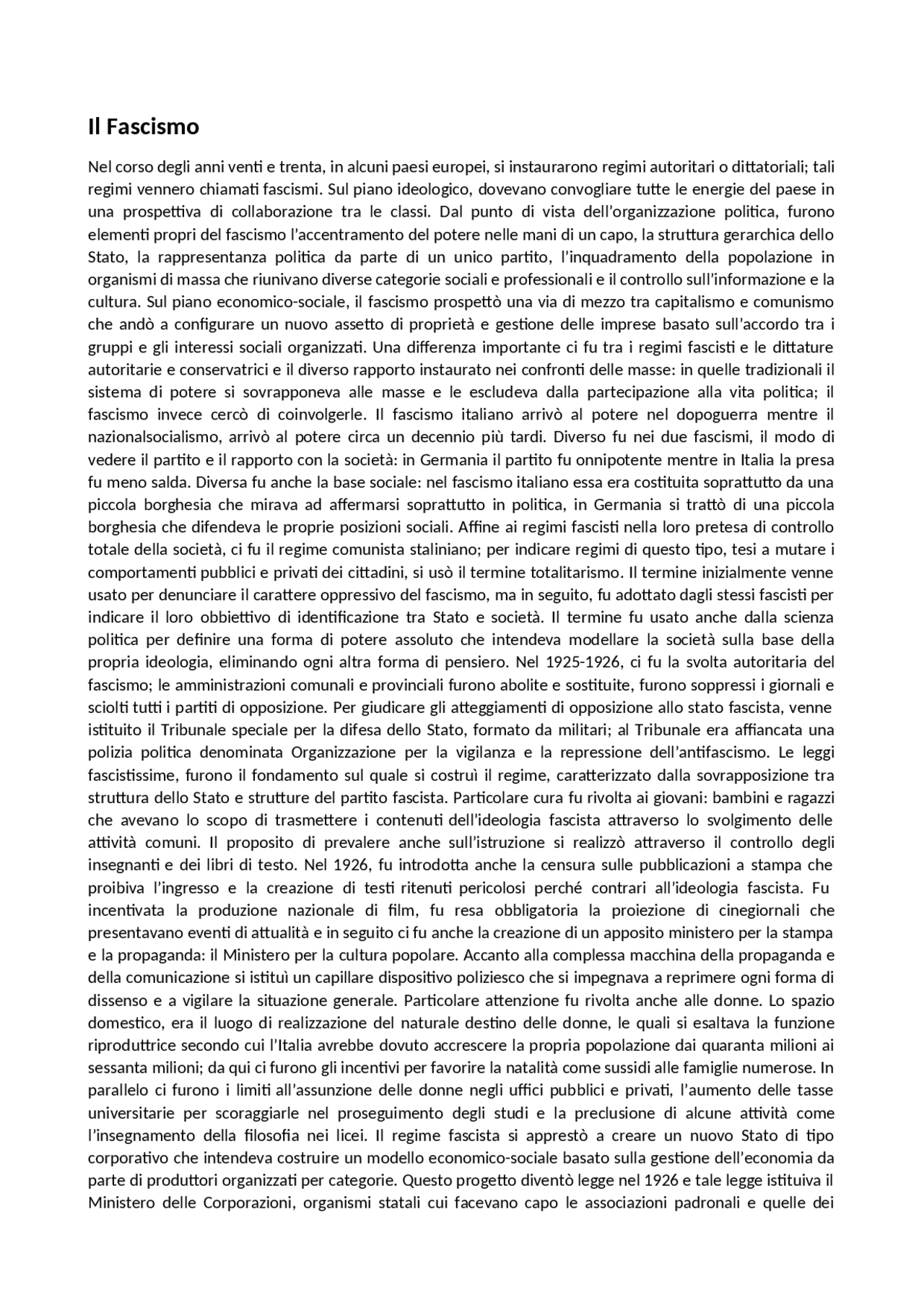 Riassunto Sul Fascismo Docsity
