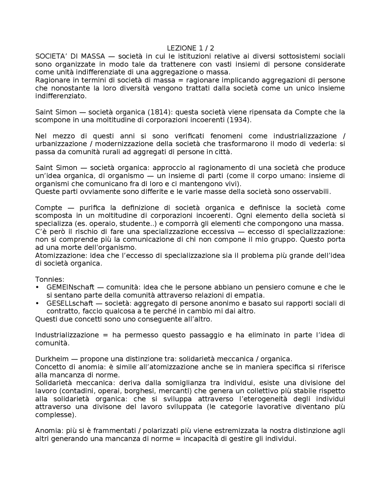 La Societa Di Massa Docsity