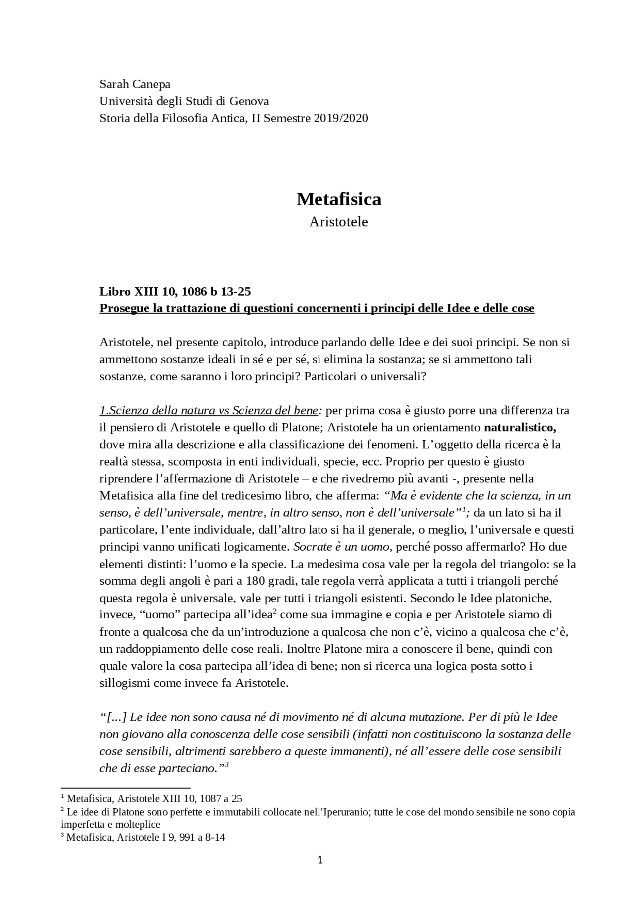 Aristotele Metafisica Riassunto Libro Xiii 10 Docsity