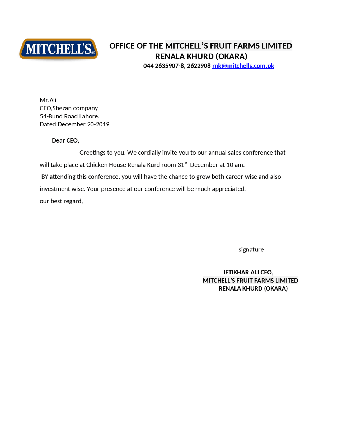 Letter to organization - Docsity