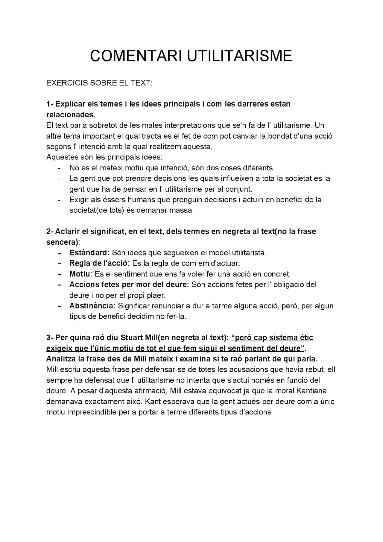 Ejercicio utilitarisme filosofia - Docsity