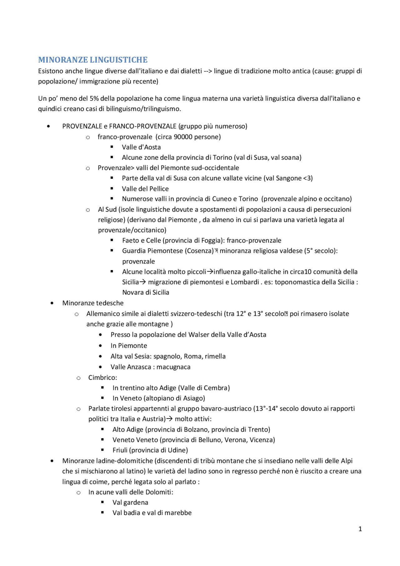 LE MINORANZE LINGUISTICHE - Docsity