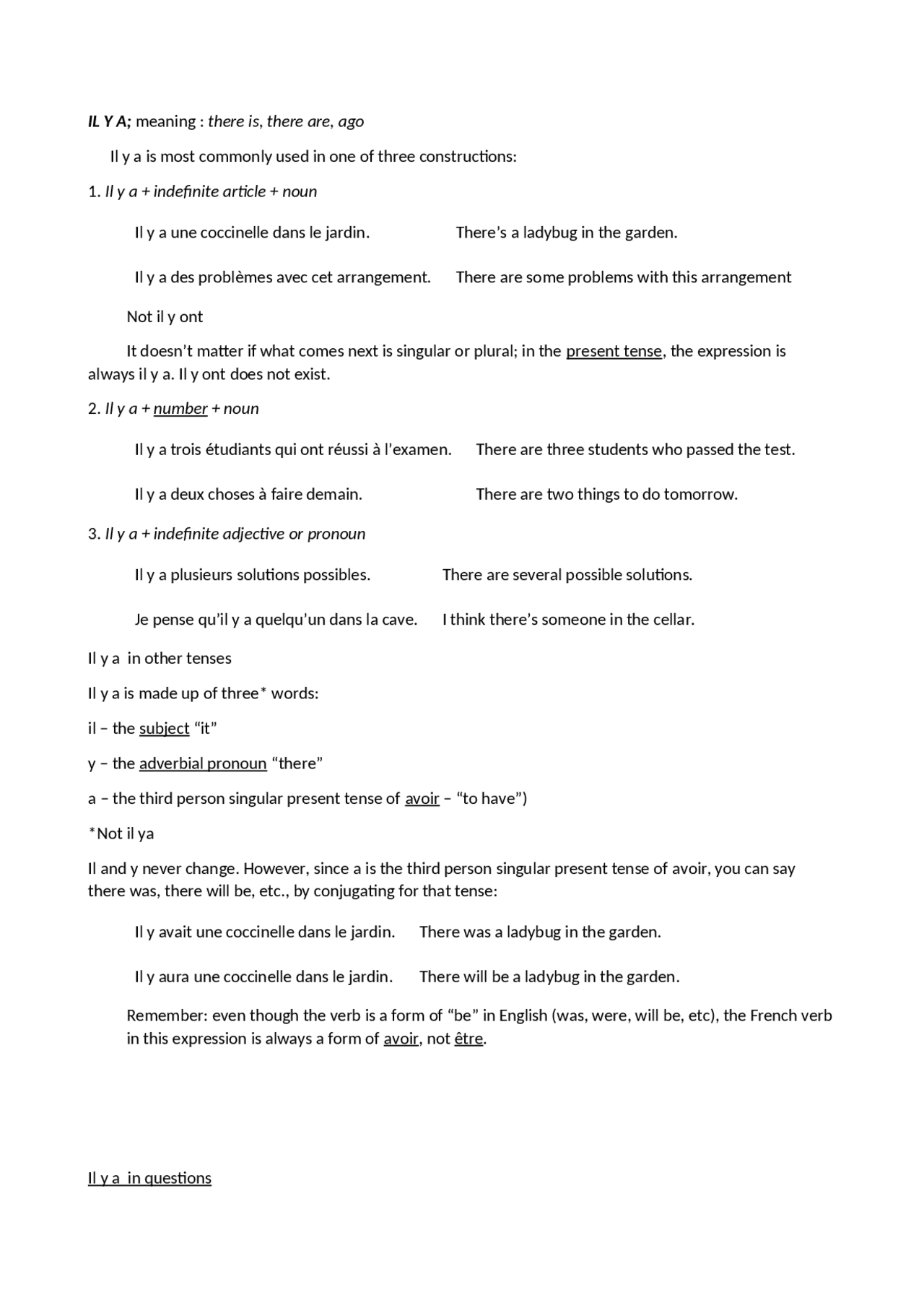 Essential french expressions: il y a - Docsity