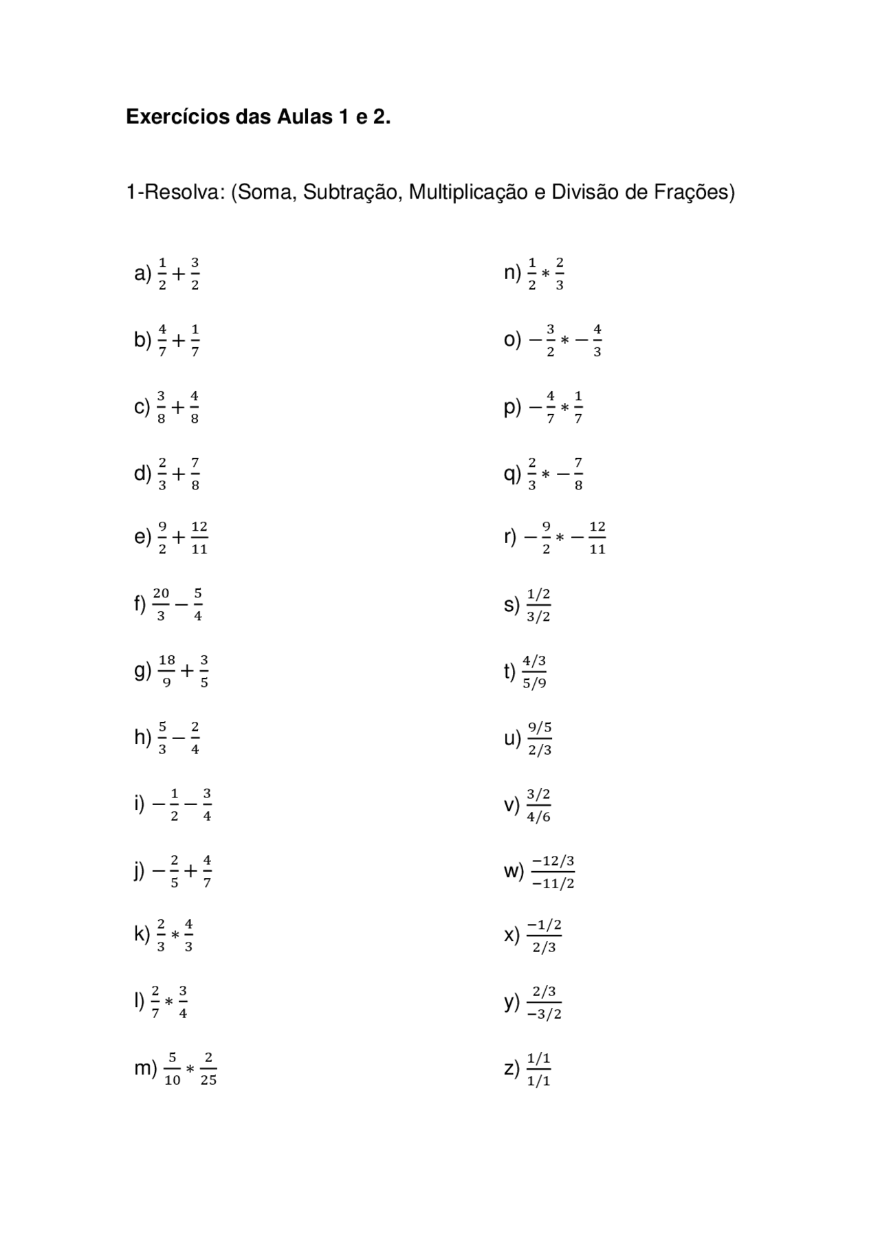 Exercícios de Matemática Básica | Exercícios Matemática - Docsity